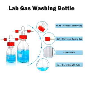 ALWSCI Lab 250 ml Gas Washing Bottle Graduated Lab Buffer Bottle Screw-Cap System with Drechsel-Head with Filter Disc Adjustable Immersion for Chemistry Lab Glassware Kit