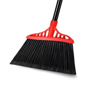 tiumso heavy duty broom, outdoor brooms, commercial broom for sweeping indoor, kitchen broom with 55" long handle, angle brooms for patio kitchen shop sidewalk - black and red