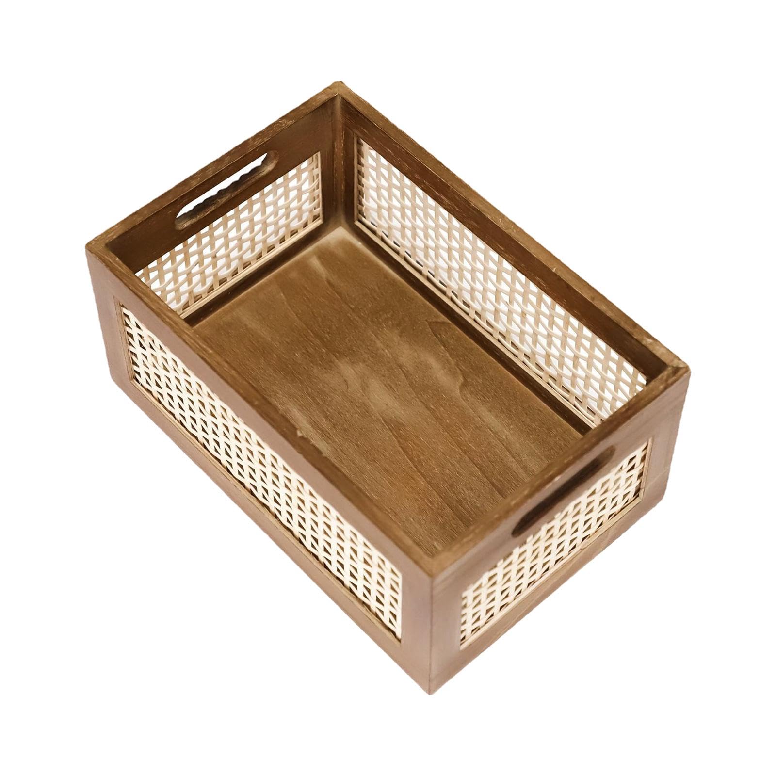 Yajuyi Wood Frame Storage Basket Wood Storage Crate Box for Desktop, S