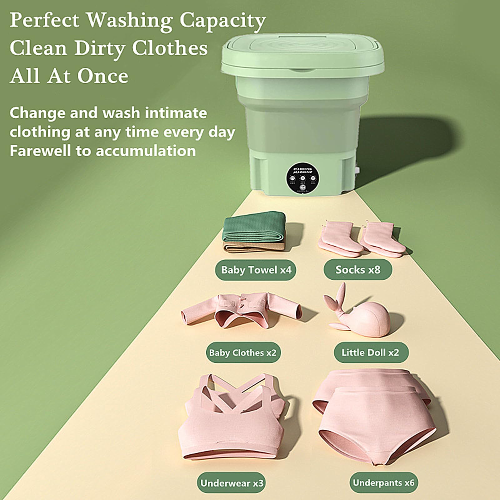 Portable Washing Machine,High Capacity Mini Washer with 3 Modes,Foldable Deep Cleaning Half Automatic Washt Suitable for Washing Small Pieces of Clothing, Baby Clothes,Underwear,Socks（Green）