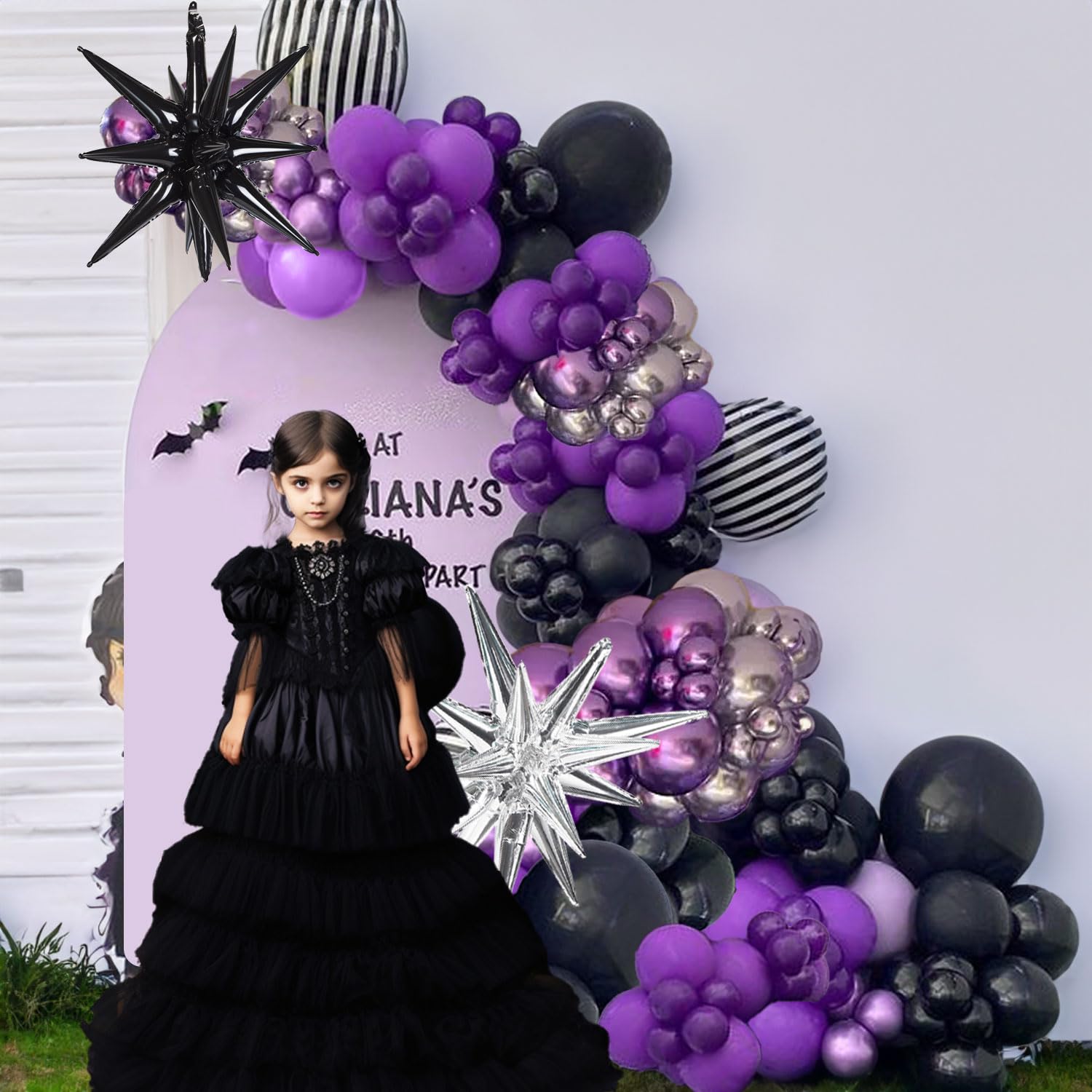 ECEAE Black Purple Silver Balloon Garland Kit Gothic Purple Balloon Arch For Nightmare Vampirina Party Decorations Backdrop Halloween Christmas Gothic Birthday Party Supplies Lavender Decor