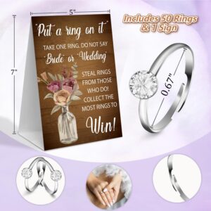 Rustic Bridal Shower Theme Decorations,Put A Ring On It Game,Don't Say Bride Games,Bridal Shower Games,Wedding Shower,Engagement Party Games(1 Sign And 50 Plastic Diamond Rings)-5