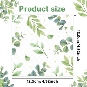 100PCS Eucalyptus Napkins Greenery Disposable Decorative Guest Papers for Wedding Green Foliage Eucalyptus Leaf Theme Luncheons Dinners Supplies for Bridal Shower Birthday Party Decoration