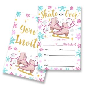 eudosi ice skating birthday party invitations supplies fill-in set of 20with envelopes skating birthday bash invites cards, double sided