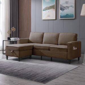 balus 78" w convertible combination sofa, l-shaped sofa, linen couch with reversible storage ottoman, living room small space apartment (coffee)