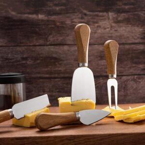 Cheese Knives 6 Set with Wooden Handle, Mini Steel Stainless Cheese knife set for Charcuterie and Cheese spread Mini Serving Tongs Spoons Forks Toothpick Flags for party Wedding Christmas (Option 4)