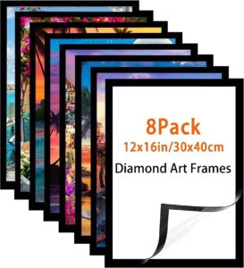 diamond art frame 12x16 inch - diamond frames 30x40 cm painting suitable for 10x14inch picture, diamond frames magnetic self-adhesive,suitabble frames painting for wall window door - 8 pack (black)