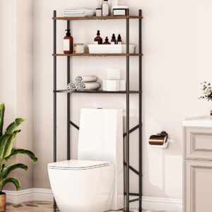 HOOBRO Over The Toilet Storage, 3-Tier Over Toilet Bathroom Organizer, Freestanding Above Toilet Shelf with Adjustable Feet, Space Saving, Easy to Assembly, Rustic Brown and Black BF63TS01