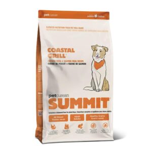 petcurean summit coastal grill, dry dog food, chicken meal and salmon meal adult recipe with grains, 25 lb bag