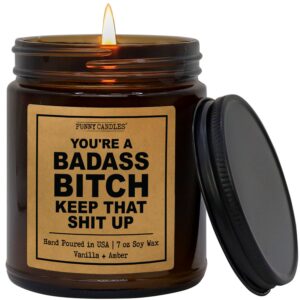 badass candle gifts for women | you're a badass bitch, keep that shit up | funny candles for women adult humor | congratulations for boss bitch friend | birthday gifts for women who has everything