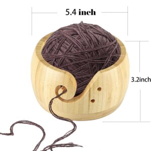 Bamboo Yarn Bowl Knitting Bowl Yarn Holder Yarn Organizer,Yarn Storage Bowl with Lid, Handmade Craft Crochet Bowl with Holes for Knitting and Crocheting | Knitter's Gift