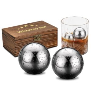 eoocoo whiskey stones gift set with 2 pcs stones and box, stocking stuffers for him, reusable ice ball for drinking, christmas gift for men whiskey lovers, bourbon, cognac, scotch, gin, wine beverage