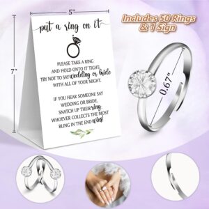 Minimalist Bridal Shower Theme Decorations,Put A Ring On It Game,Don't Say Bride Games,Bridal Shower Games,Wedding Shower,Engagement Party Games(1 Sign And 50 Plastic Diamond Rings)-3