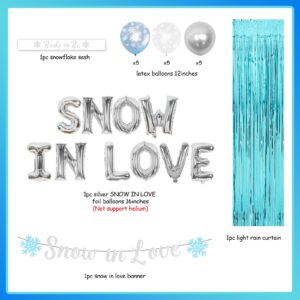 Balterever Snow in Love Bridal Shower Decor Winter Bridal Shower Decorations with Silver Winter Snow In Love Banner Winter Bride to Be Sash for Winter Wedding Engagement Party Decorations