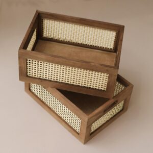 Yajuyi Wood Frame Storage Basket Wood Storage Crate Box for Desktop, S