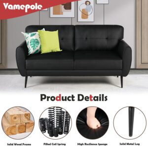 VAMEPOLE Sofa Couch, 60" Loveseat Sofa for Living Room, Mid Century Mini Black Couch, Tufted Leather Love Seat Furniture, Comfy Office Sofa 2 Seat, Small Couches for Small Spaces, Bedroom, Apartment