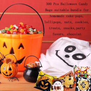 YVPSI 300pcs Halloween Treat Bags self Adhesive Candy Bag Halloween Cellophane Cookie Bags Halloween Goody Bags Snacks Gift Bags for Kids Halloween Candy Party Favors