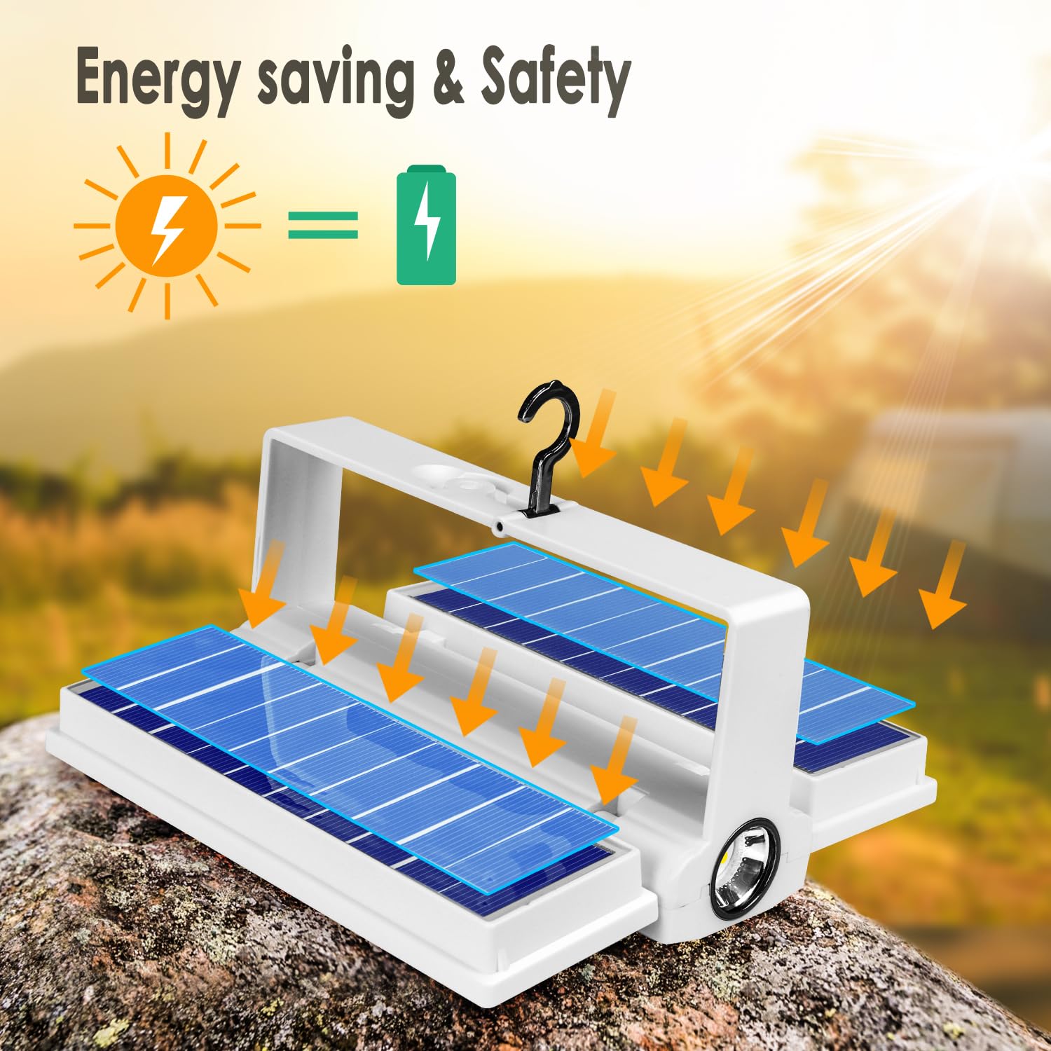 2 in 1 Solar Camping Lights,5 Modes Dimmable Solar Lantern Flashlight, 5000mAh High Capacity Battery Collapsable Lantern Outdoor Waterproof Hanging Tent Lamp Emergency Light for Home Power Failure