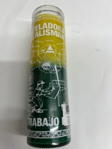 steady work (trabajo fijo) unscented 2 color (yellow/green) pillar candle in glass