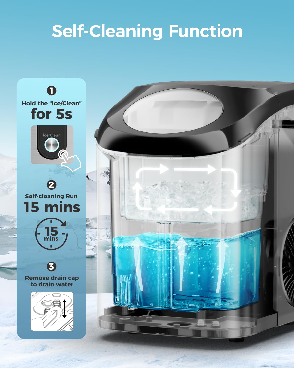 Nugget Ice Maker Countertop, 33 lbs in 24 Hours, Self-Cleaning Sonic Portable, Soft Chewable Pebble Ice in 5 Mins Home/Kitchen/Office,Like-New