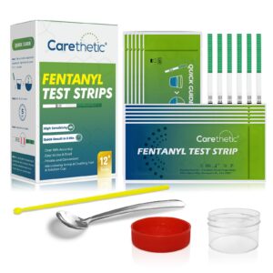 fentanyl testing strips - carethetic fentanyl test strips for powder, liquid & pills - fentanyl test kit for drugs includes - 12 fyl test strips + micro scoop + specimen cup + manual + quick guide