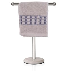 hand towel holder, hand towel rack stand with heavy marble base, countertop hand towel holder stand for bathroom (brushed nickel)