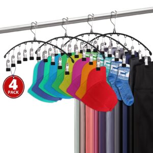 legging organizer & pants hangers for closet, 4 pack/40 clips metal pants hangers with rubber coated clips, hanging storage closet organizer for hat/shorts/jeans/yoga pants/scarves/clothes (black)