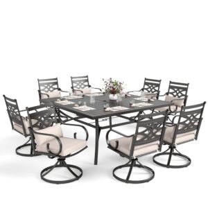 mfstudio 9 pcs patio dining sets with 8 swivel chairs and 1 large square table, all weather heavy duty black frame, outdoor furniture for 8