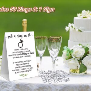 Minimalist Bridal Shower Theme Decorations,Put A Ring On It Game,Don't Say Bride Games,Bridal Shower Games,Wedding Shower,Engagement Party Games(1 Sign And 50 Plastic Diamond Rings)-3