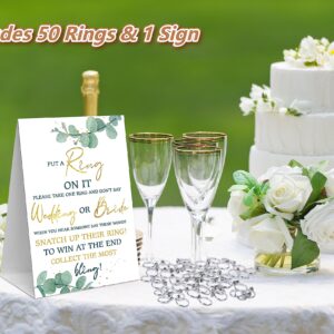 Eucalyptus Bridal Shower Theme Decorations,Put A Ring On It Game,Don't Say Bride Games,Bridal Shower Games,Wedding Shower,Engagement Party Games(1 Sign And 50 Plastic Diamond Rings)-1