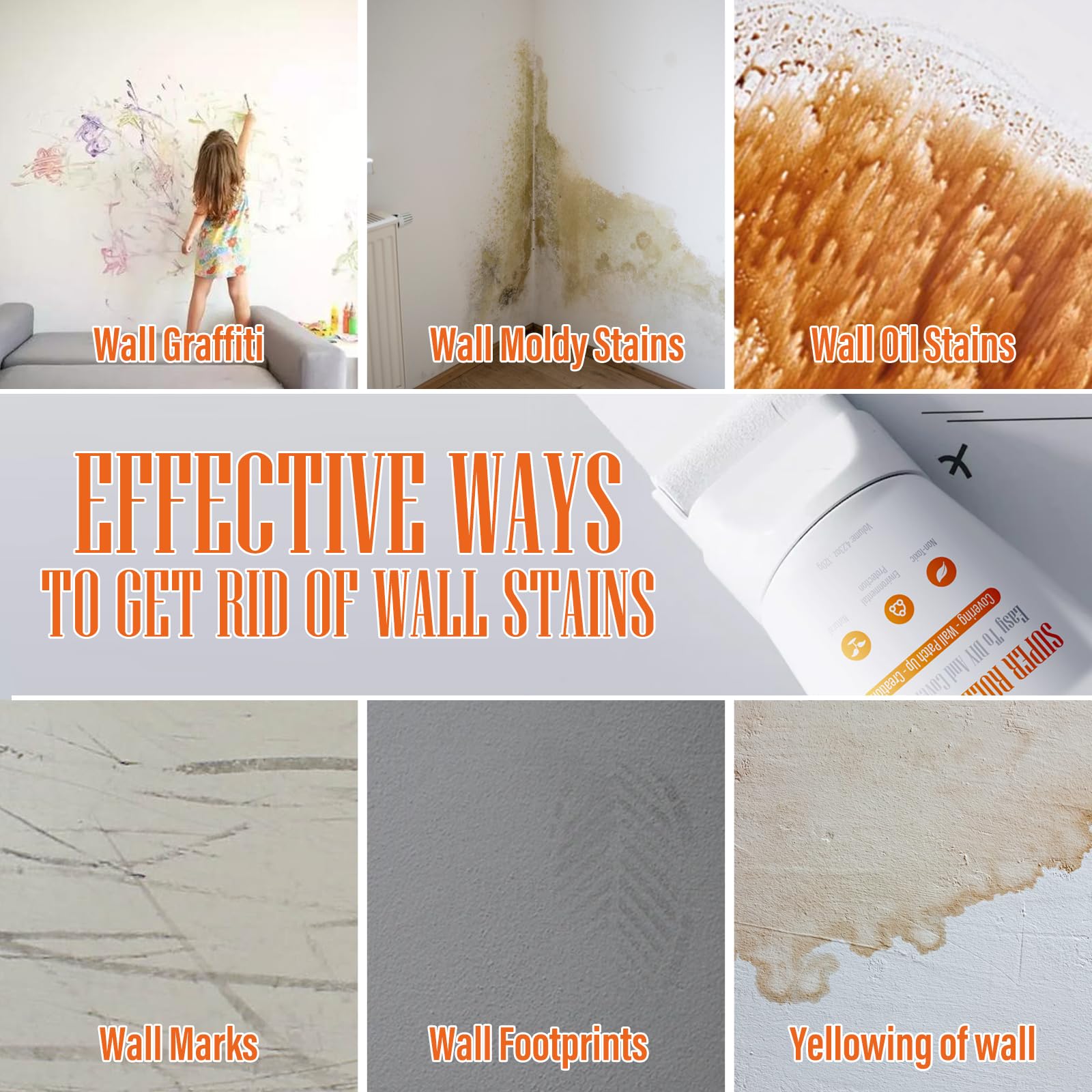 White Wall Paint, White Paint for Wall, Water Based White Touch Up Paint for Walls, Ceiling, Low Odor Small Roller Brush Wall Repair, DIY Wall Small Roller Paint (1 Pcs, 120g, White)