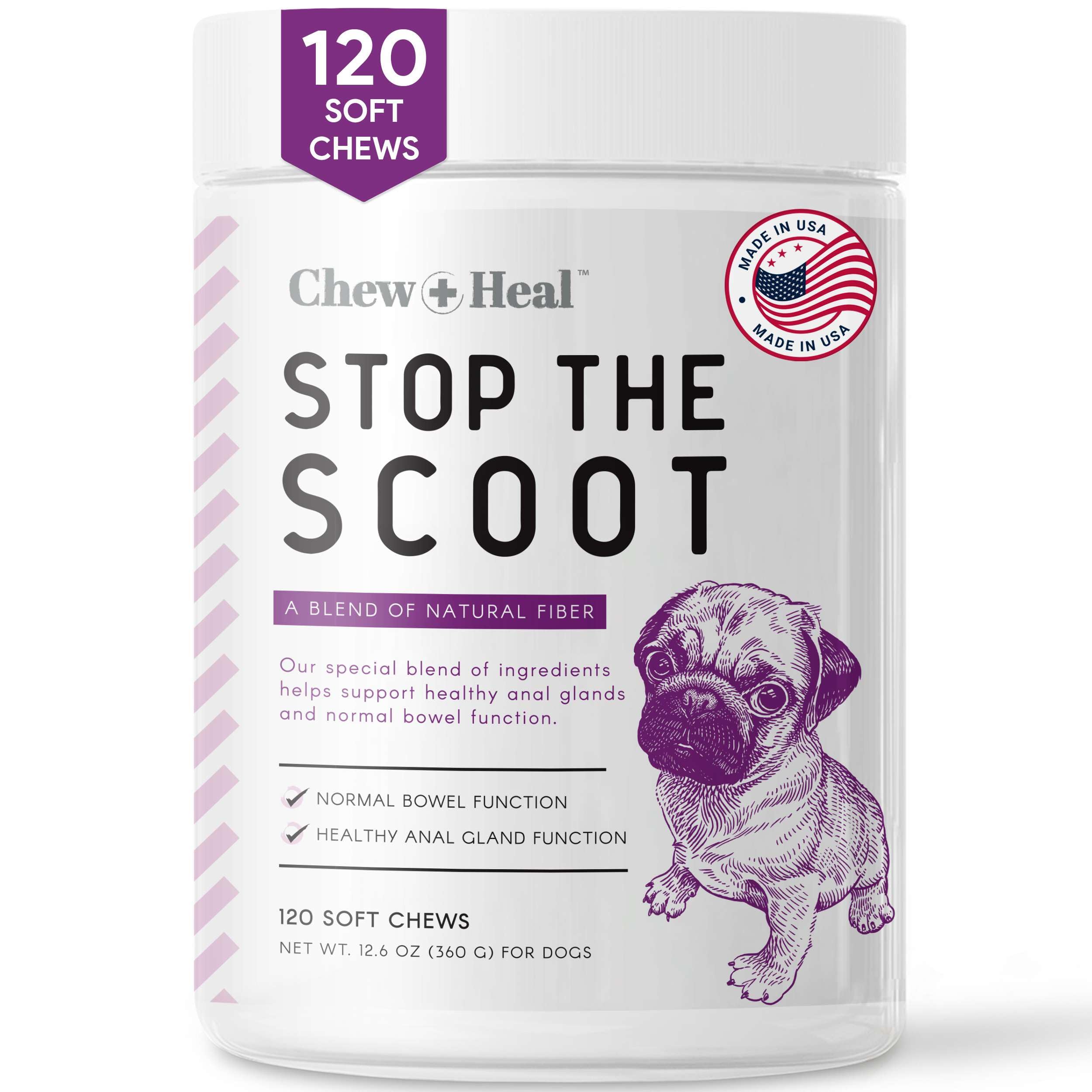 Stop The Scoot Fiber for Dogs - 120 Soft Chews with Pumpkin Powder for Healthy Anal Gland Function - Vet Recommended, Made in The USA