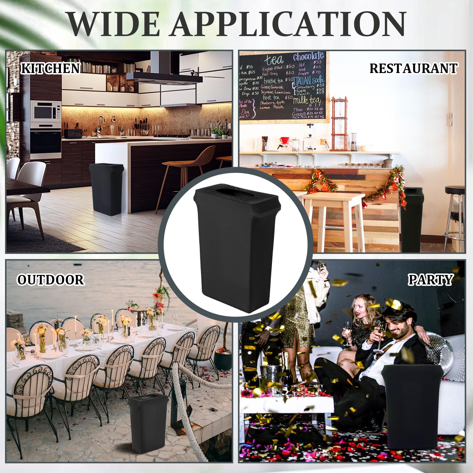 Windyun 2 Pcs 23 Gallon Black Spandex Stretchable Trash Can Cover Wedding Party Fundraiser Decorations for Home Garden (Not Include Trash Can)