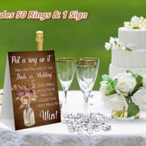 Rustic Bridal Shower Theme Decorations,Put A Ring On It Game,Don't Say Bride Games,Bridal Shower Games,Wedding Shower,Engagement Party Games(1 Sign And 50 Plastic Diamond Rings)-5