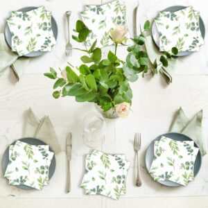 100PCS Eucalyptus Napkins Greenery Disposable Decorative Guest Papers for Wedding Green Foliage Eucalyptus Leaf Theme Luncheons Dinners Supplies for Bridal Shower Birthday Party Decoration