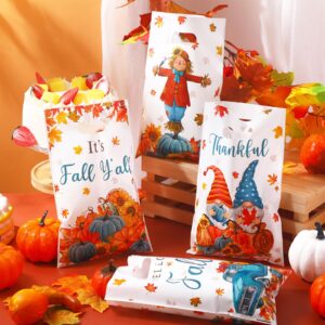 Seajan 100 Pcs Thanksgiving Plastic Bags Fall Cellophane Bags Autumn Plastic Treat Bags Die Cut Handle Bags Pumpkins Maple Leaves Plastic Candy Bags Fall Harvest Gift Bags Goodie Bag for Party Favor