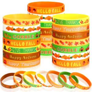 junebrushs 42pcs thanksgiving party favors silicone bracelets rubber wristbands accessories for autumn thanksgiving kids adults party decorations stuffers filler gift supplies(7 designs)