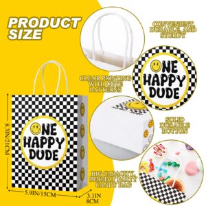 Yeaqee 24 Pcs One Happy Dude Party Favor Bags 1st Birthday Party Decoration Smile Face Paper Gift Bags One Happy Dude Goodie Treat Candy Bag for One Happy Dude Birthday Party Supplies(Handles Style)