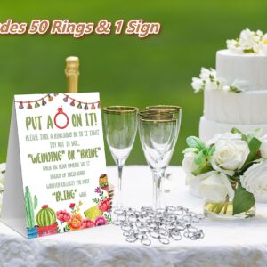 Yiqhpy Fiesta Bridal Shower Theme Decorations,Put A Ring On It Game,Don't Say Bride Games,Bridal Shower Games,Wedding Shower,Engagement Party Games(1 Sign And 50 Plastic Diamond Rings)-7