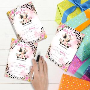 YUEXLL Holy Cow Birthday Party Invitations Cards with Envelopes, Blush Pink Floral Holy Cow Party Invitations, Birthday Celebration Supplies, Double-sided Fill-in bday Invites for Boys Girls- A32