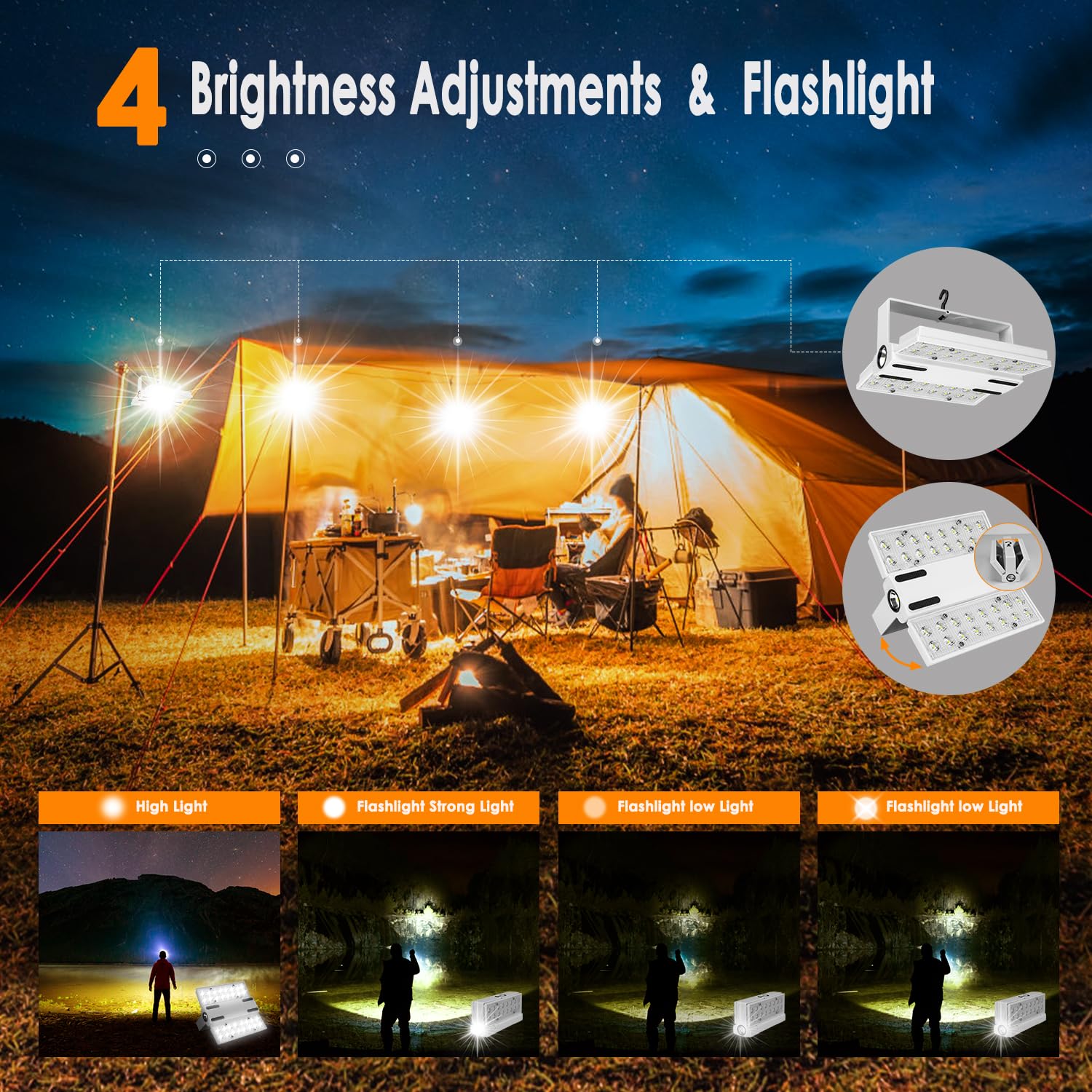 2 in 1 Solar Camping Lights,5 Modes Dimmable Solar Lantern Flashlight, 5000mAh High Capacity Battery Collapsable Lantern Outdoor Waterproof Hanging Tent Lamp Emergency Light for Home Power Failure