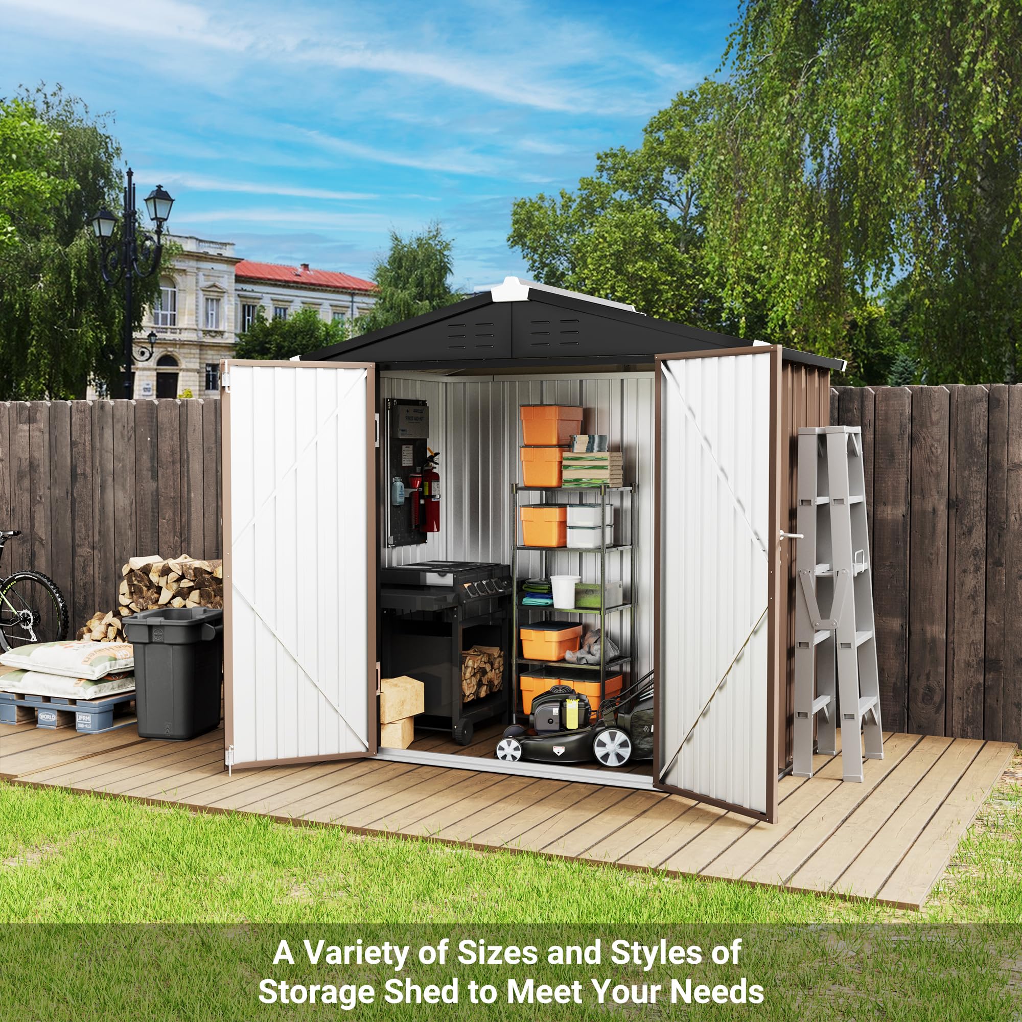 VONZOY 6'x4' Outdoor Storage Shed with Singe Lockable Door,Galvanized Metal Shed Suitable for The Garden,Tiny House Storage Sheds Outdoor for Backyard Patio Lawn，Brown