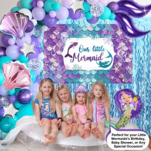 248 Pieces Little Mermaid Birthday Decorations Kit, All-in-1 Girl's Party Decor Package With Mermaid Tail Balloon Garland, Foil Curtains, Fabric Backdrop, Princess Crown - Purple, Teal