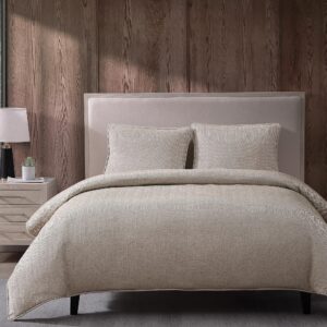 HiEnd Accents Chenille Herringbone 3 Piece Super Queen Duvet Set, Light Tan, Timeless Classic Modern Rustic Woven Tweed Luxury Bedding Set, 1 Duvet Cover and 2 Pillowcases