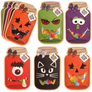 halloween diy crafts art cards for kids-50 pack halloween party treat bags cards kits for classroom school, mason jar shape halloween treats for trick or treaters,trunk or treat party favors supplies