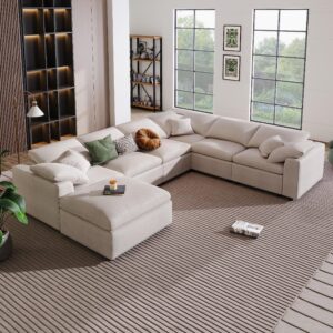 justone 130.3'' oversized modular sectional sofa with ottoman l shaped corner sectional for living room, office, spacious space,beige