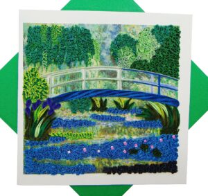 claude monet's water lilies and japanese bridge (1899) quilling art greeting card,design greeting card for birthday, valentine's day, get well, all occasion. framable artwork for art lovers