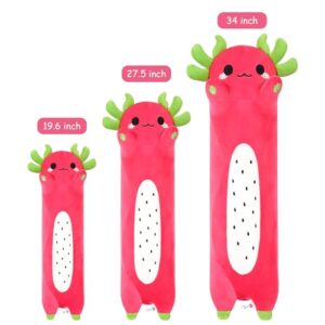 PEACH CAT Long Dragon Fruit Axolotl Stuffed Animal Kawaii Pitaya Axolotl Plush Pillow Toy for Girls and Boys 19.6"