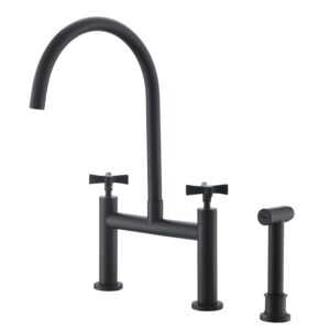 felixbath kitchen bridge faucet with side sprayer, 8 inch brass kitchen faucet 2 handles 3 holes deck mount kitchen sink faucet, matte black(cp025b)