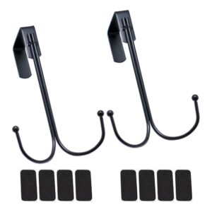 sayhi2u double towel hook, over door metal hanging holder for bathroom, fit 1-½" to 1-¾" internal door, eva anti-slip adjustment pad (black, 2 pack)